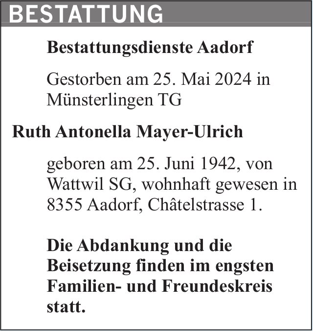 Mayer-Ulrich Ruth Antonella, Mai 2024 / TA