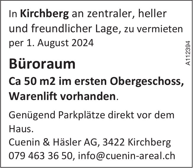 Büroraum ca 50 m2 im ersten Obergeschoss, Warenlift vorhanden ... Büroraum ca 50 m2 im ersten Obergeschoss, Warenlift vorhanden ...